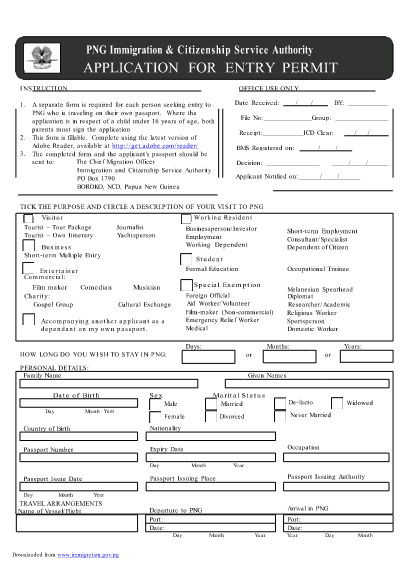 Application for Entry Permit | Papua New Guinea | Plantilla de ...